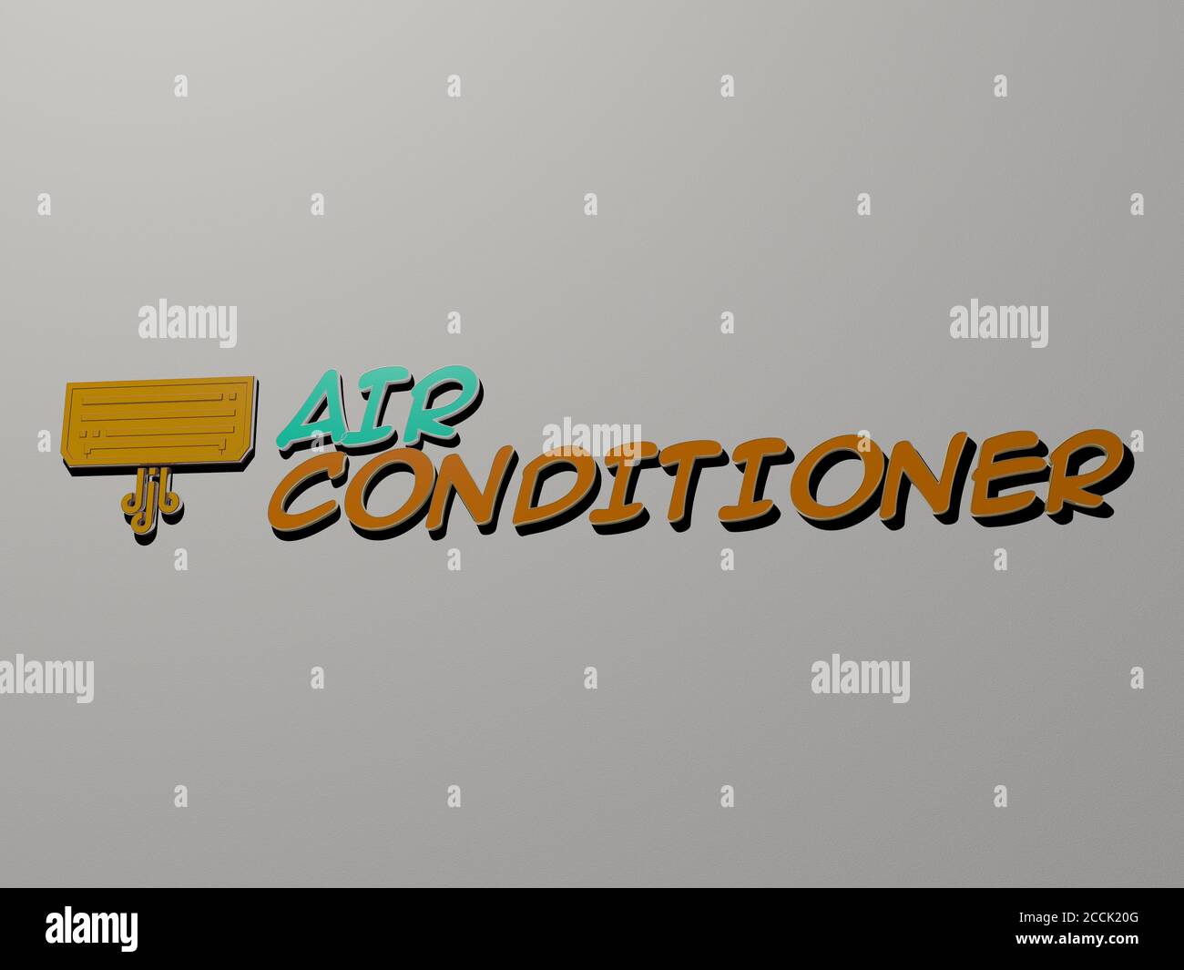 3D graphical image of air conditioner vertically along with text built ...