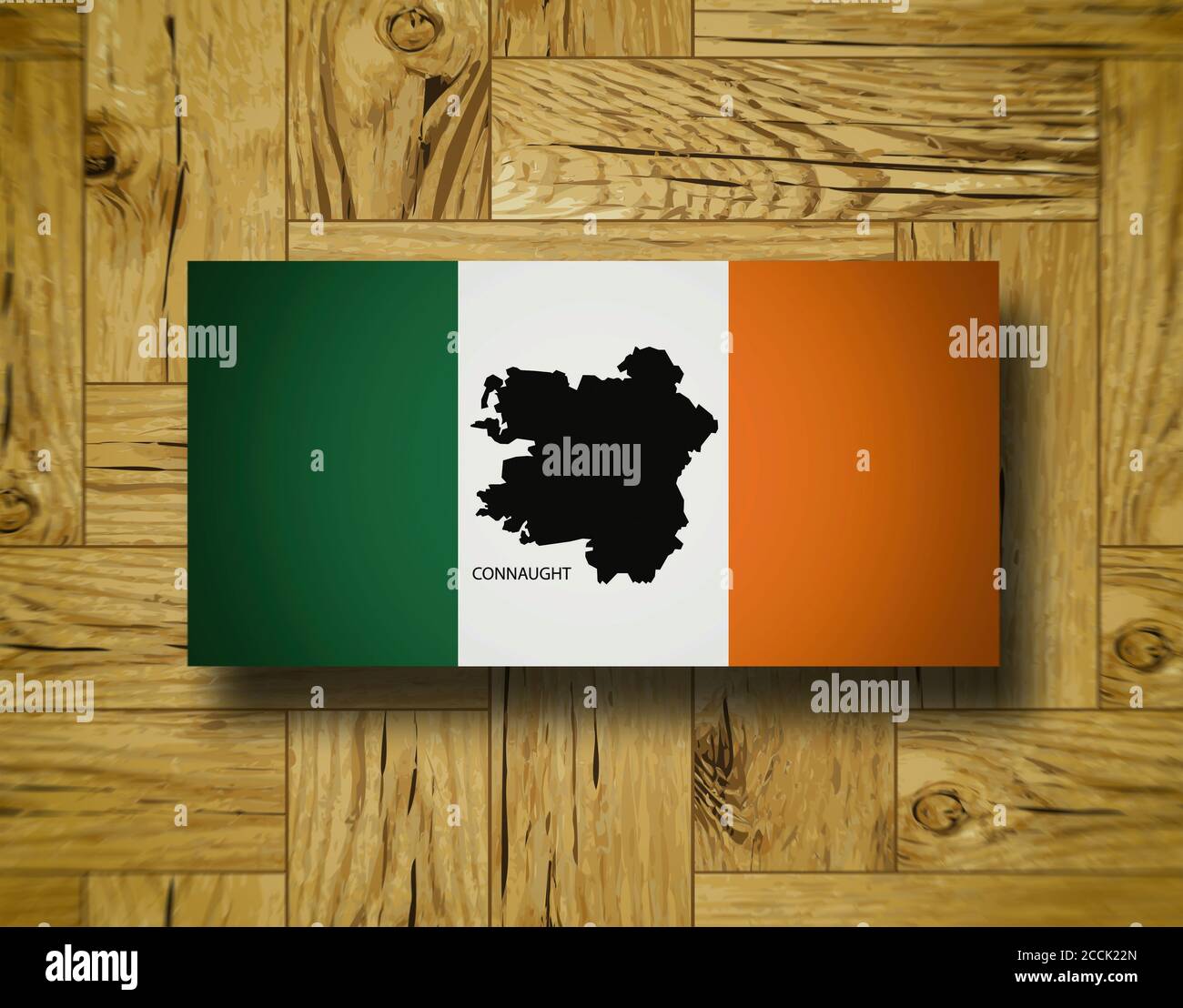 Flag of Ireland and map of the province of Connaught or Connacht, on a ...