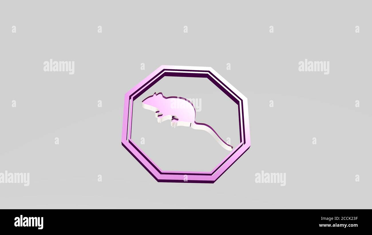 rat sign made by 3D illustration of a shiny metallic sculpture on a ...