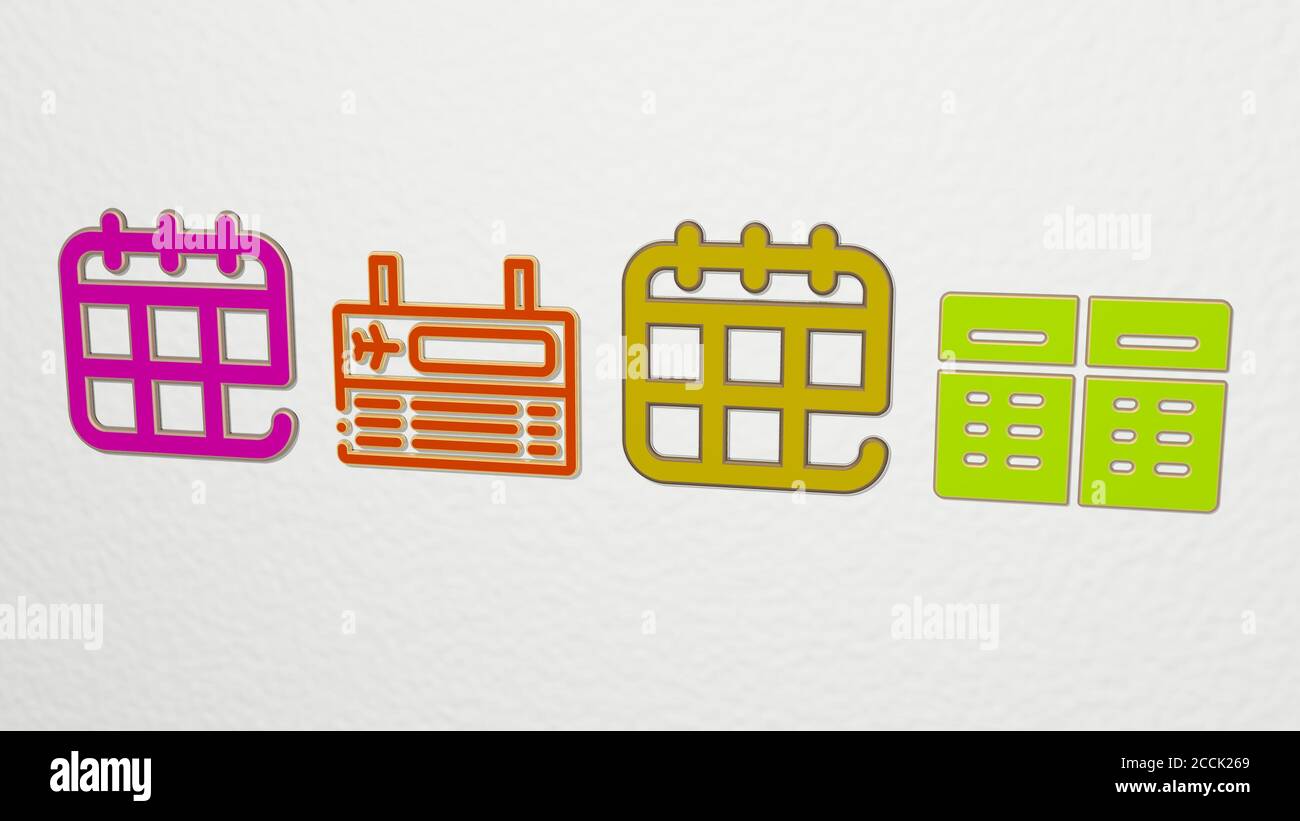 TIMETABLE 4 icons set, 3D illustration Stock Photo - Alamy