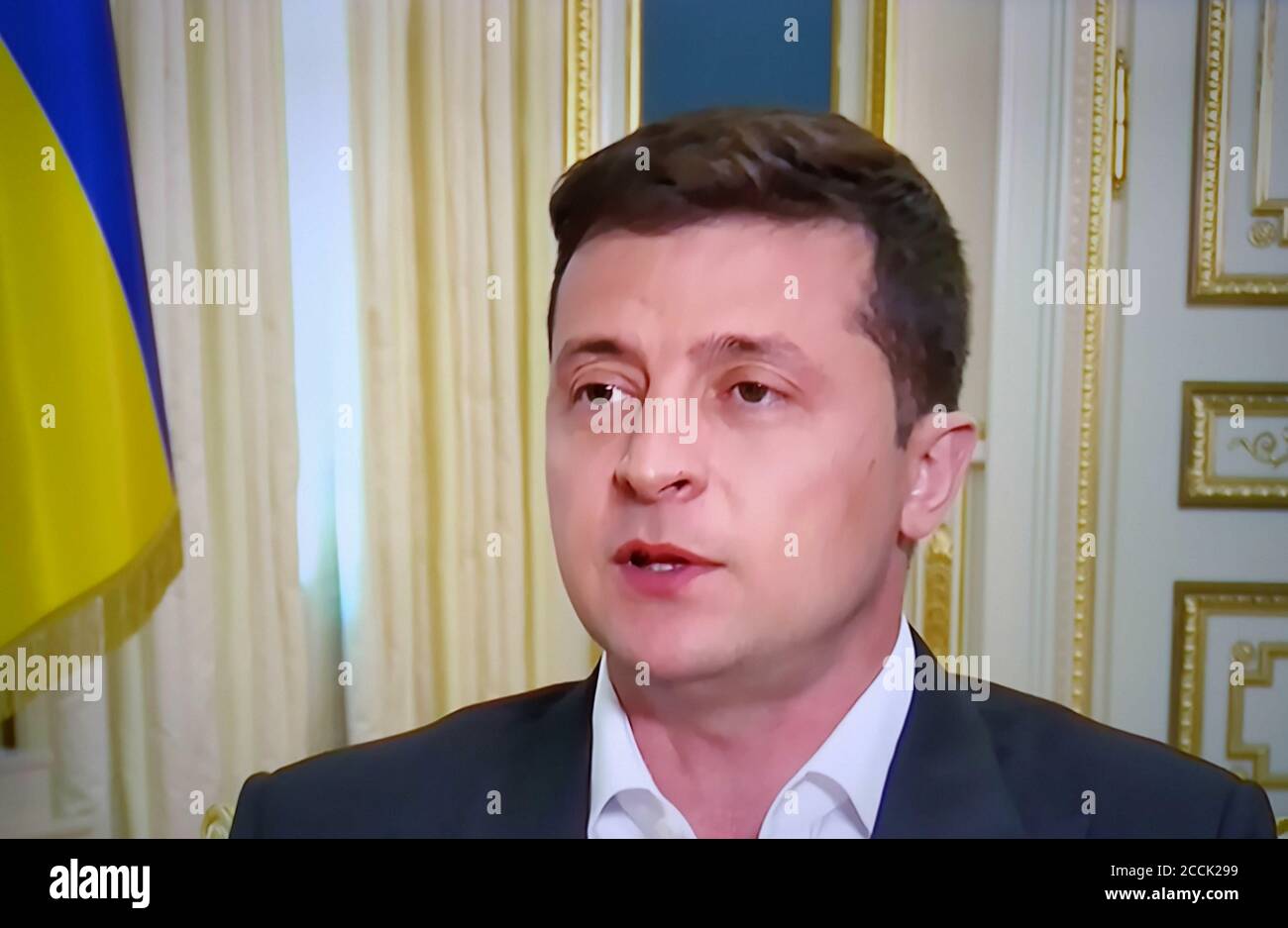 Volodymyr Zelenskyy is the President of Ukraine.Photo from the TV ...