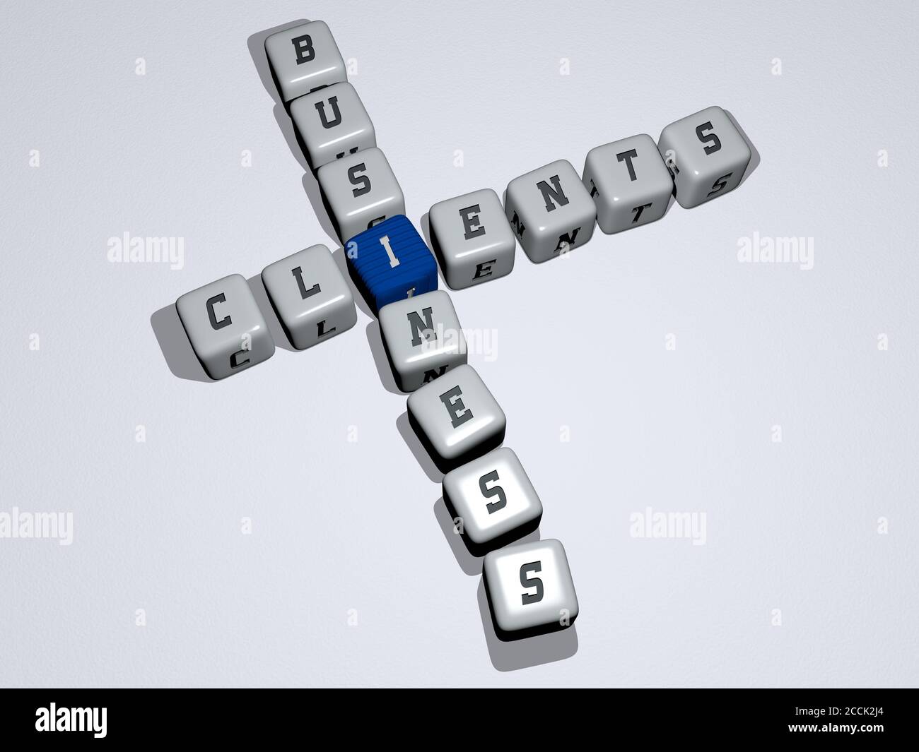 CLIENTS BUSINESS crossword by cubic dice letters, 3D illustration Stock Photo - Alamy