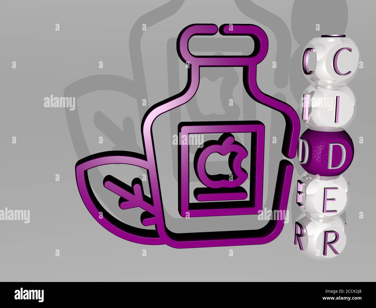 cider 3D icon beside the vertical text of individual letters, 3D ...