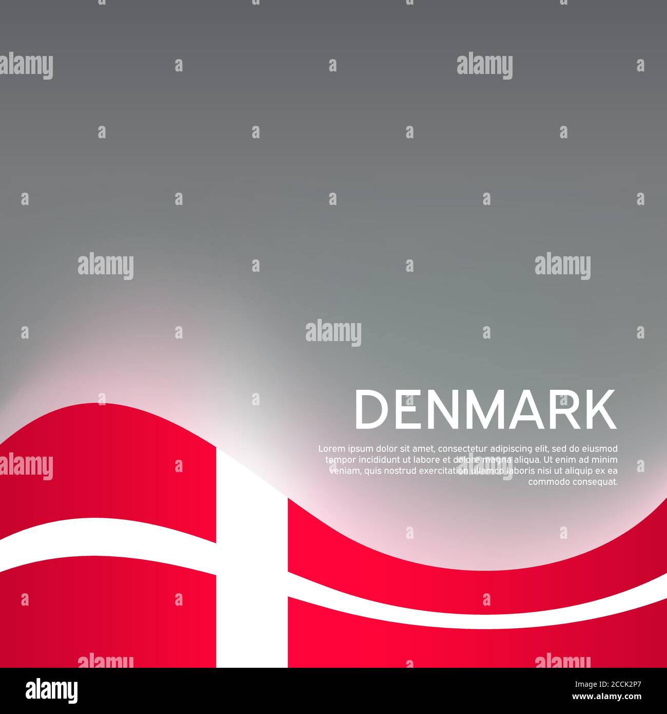 Flag of Denmark on a wavy glossy background. National poster design ...