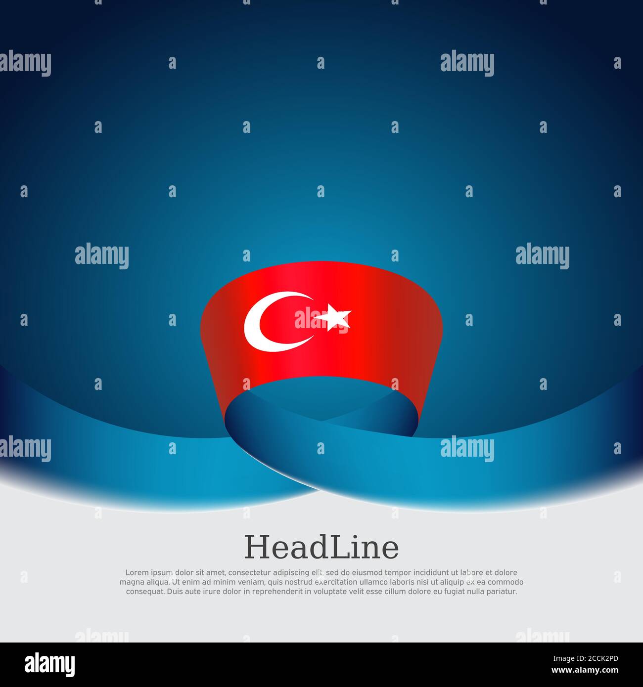 Turkey flag with wavy ribbon on a blue white background. Background ...