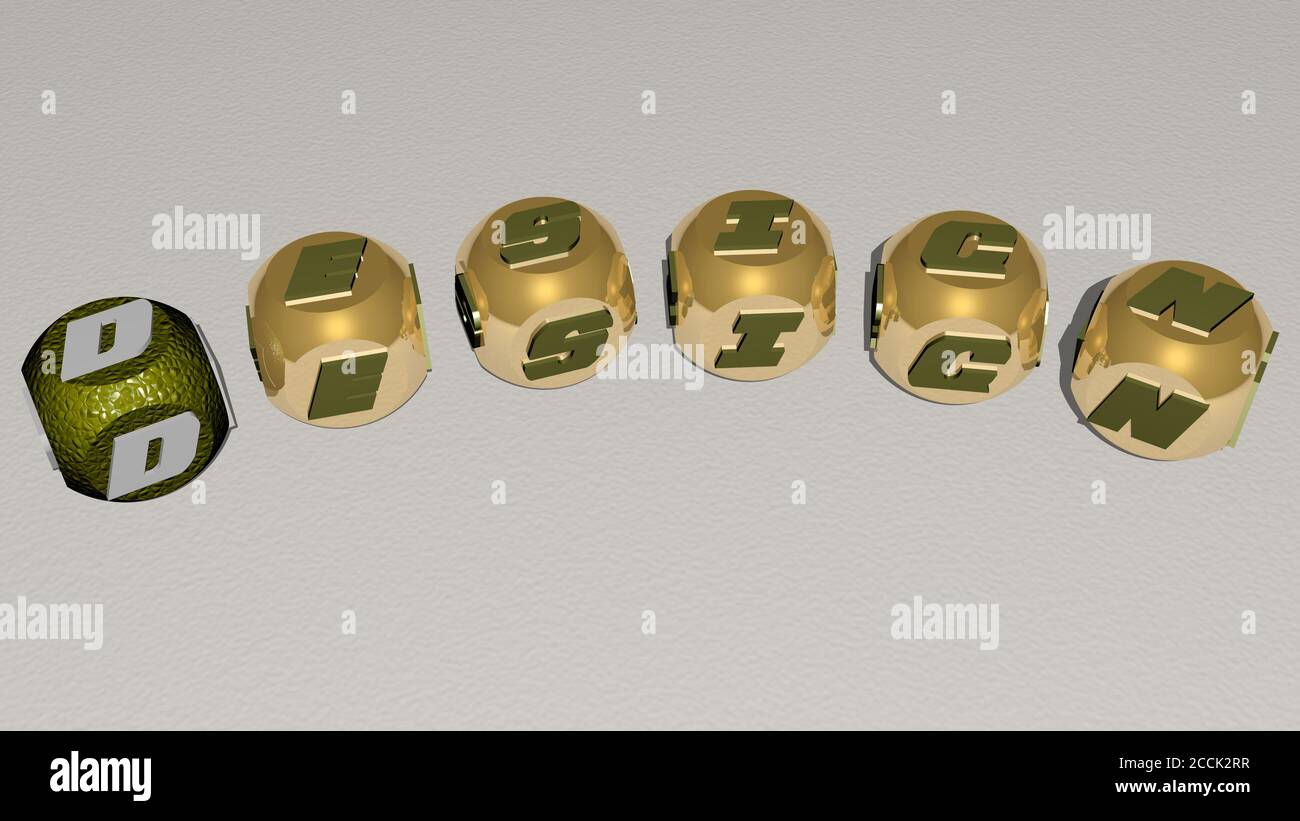 design curved text of cubic dice letters, 3D illustration Stock Photo ...