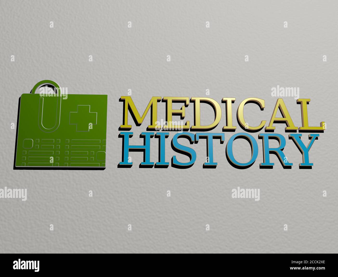 3D representation of MEDICAL HISTORY with icon on the wall and text ...