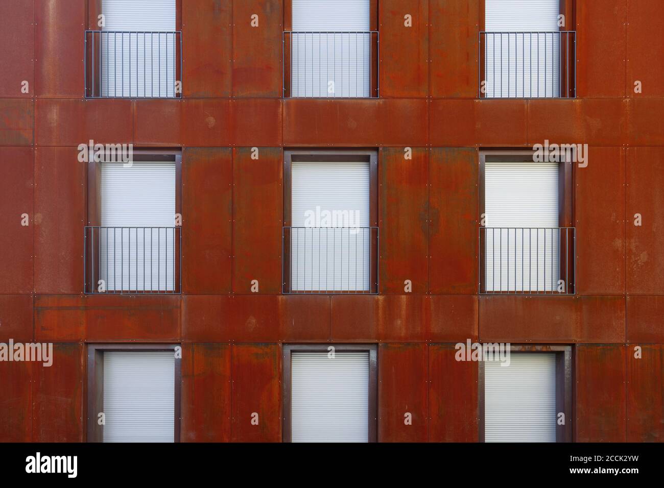 Outdoor exterior front view of modern building with typical rectangular ...