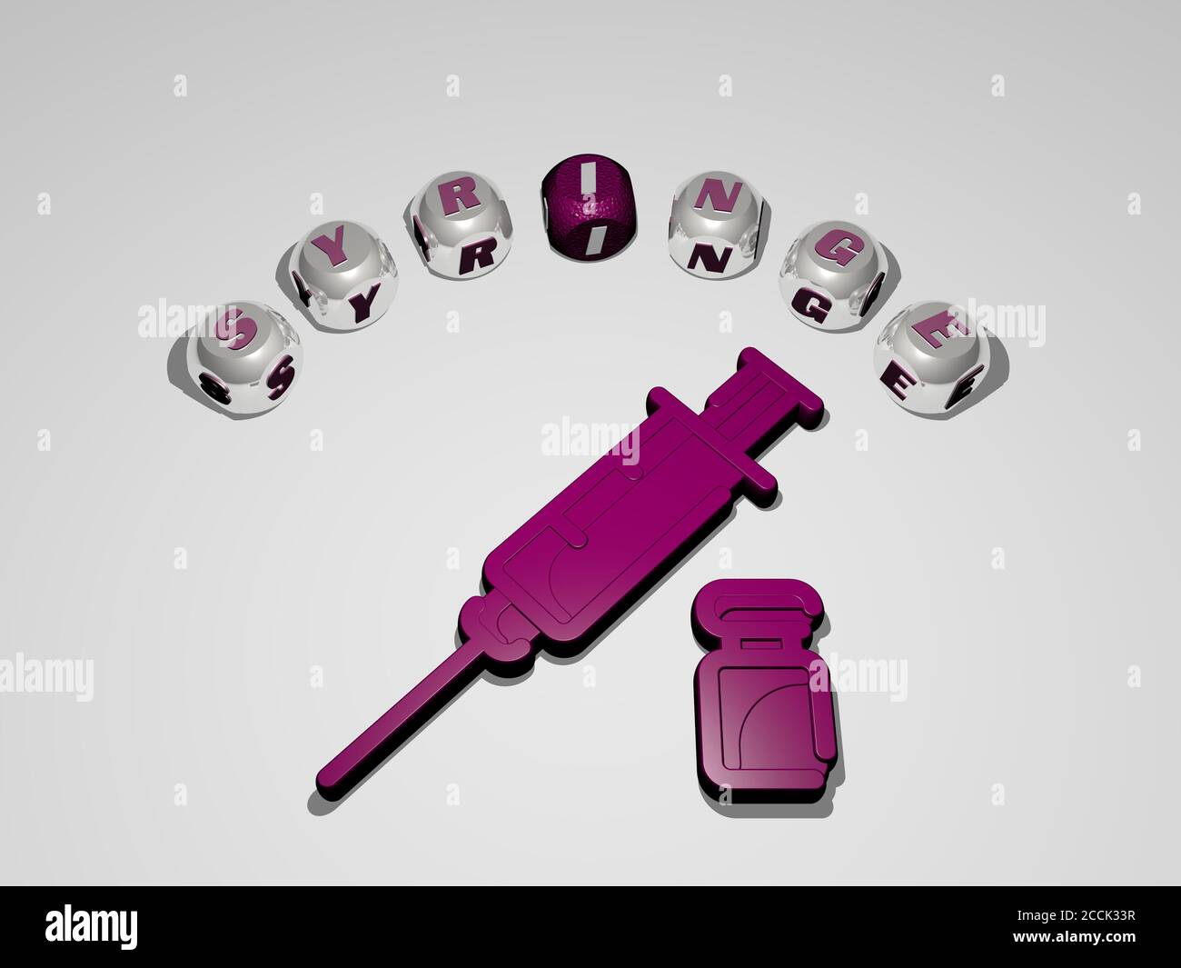 syringe 3D icon surrounded by the text of cubic letters, 3D ...