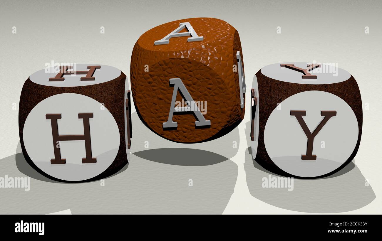 hay text by dancing dice letters, 3D illustration Stock Photo - Alamy
