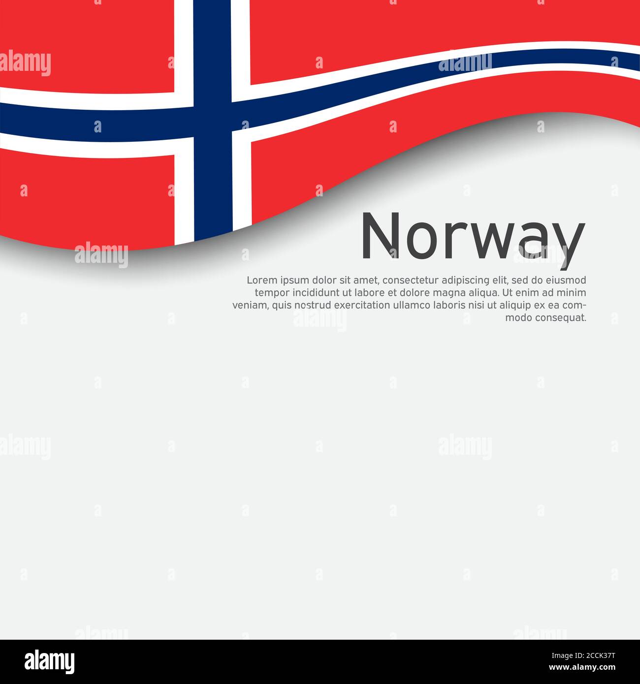 Norway flag on a white wavy background. National poster design of ...