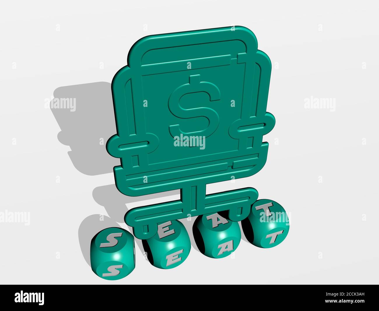 seat cubic letters with 3D icon on the top, 3D illustration Stock Photo ...