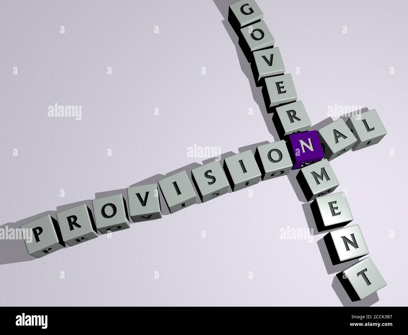 provisional government crossword by cubic dice letters, 3D illustration ...