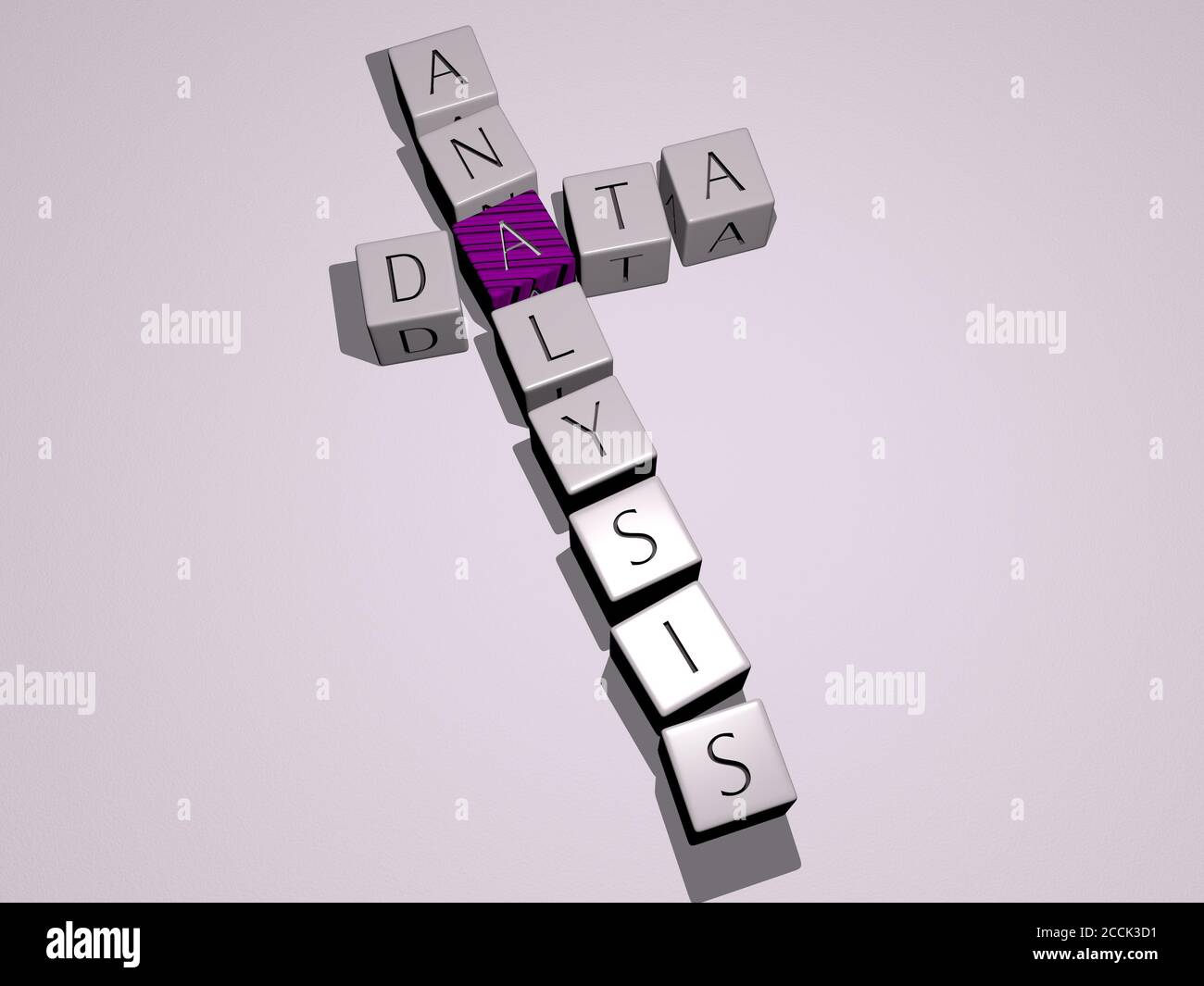 data analysis crossword by cubic dice letters, 3D illustration Stock Photo - Alamy