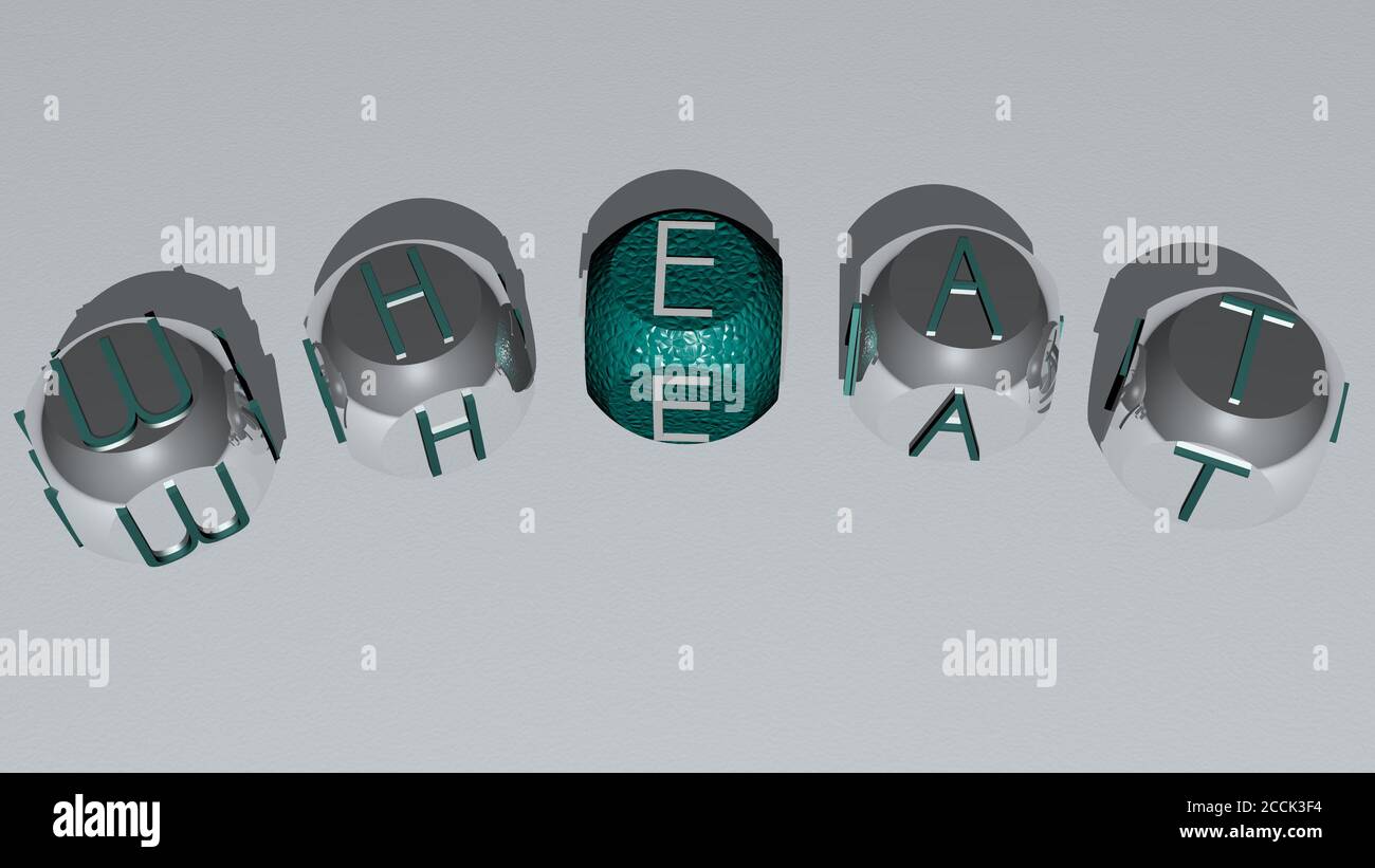 wheat curved text of cubic dice letters, 3D illustration Stock Photo ...