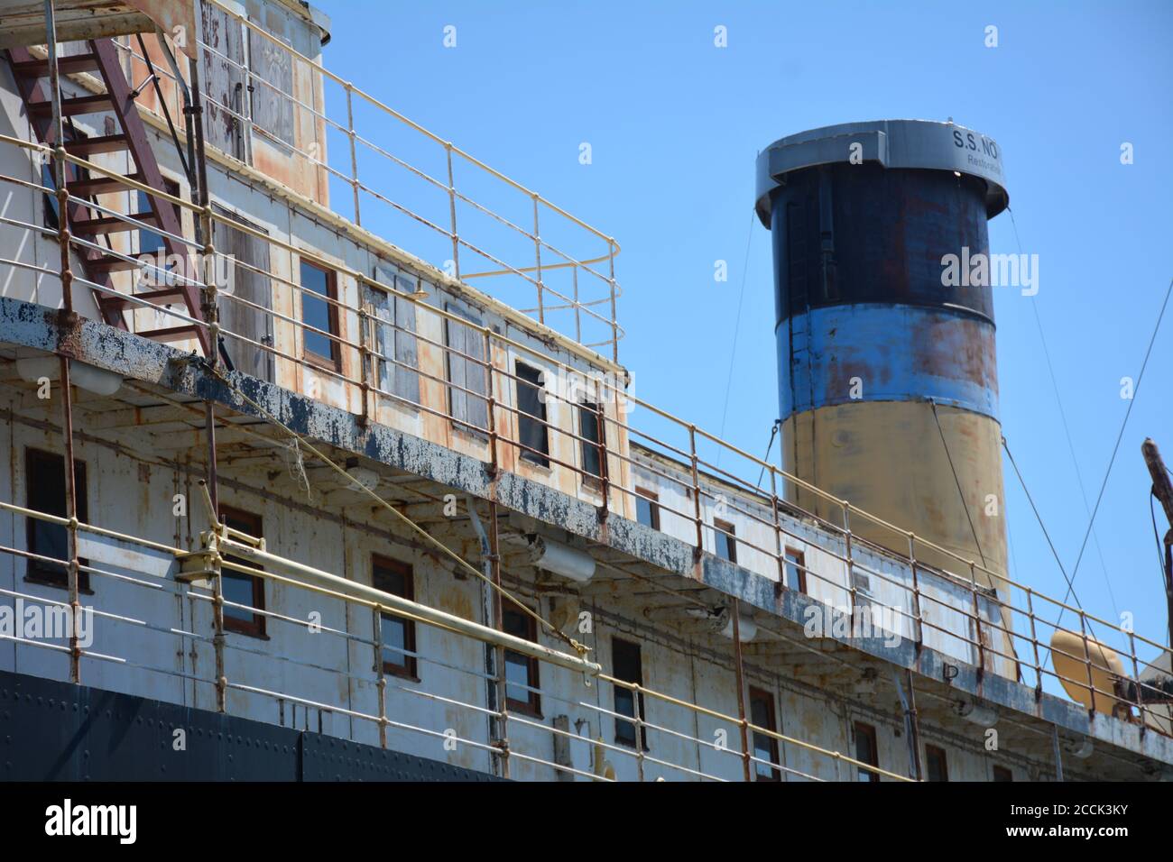 Old Great Lakes freighter at rest in small pier on Manitoulin Island ...