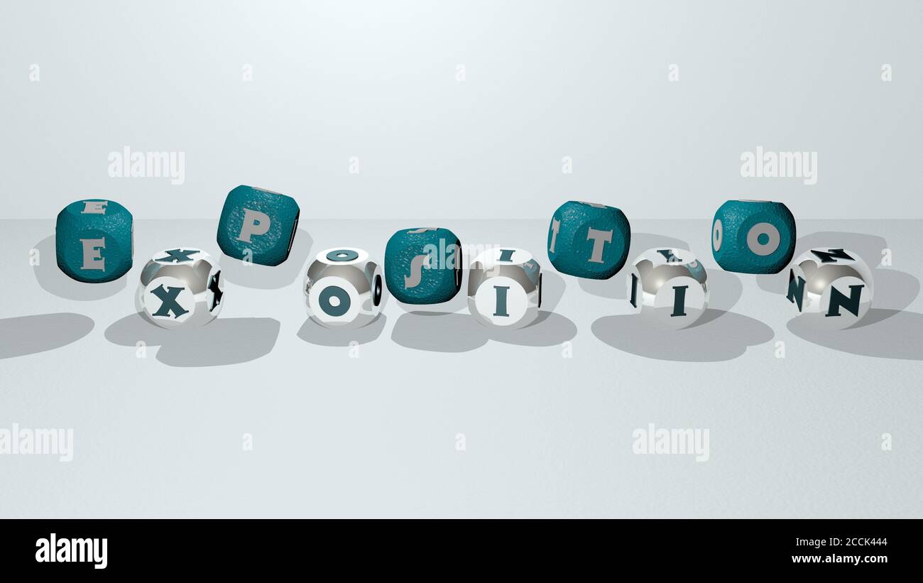 EXPOSITION dancing cubic letters, 3D illustration Stock Photo - Alamy