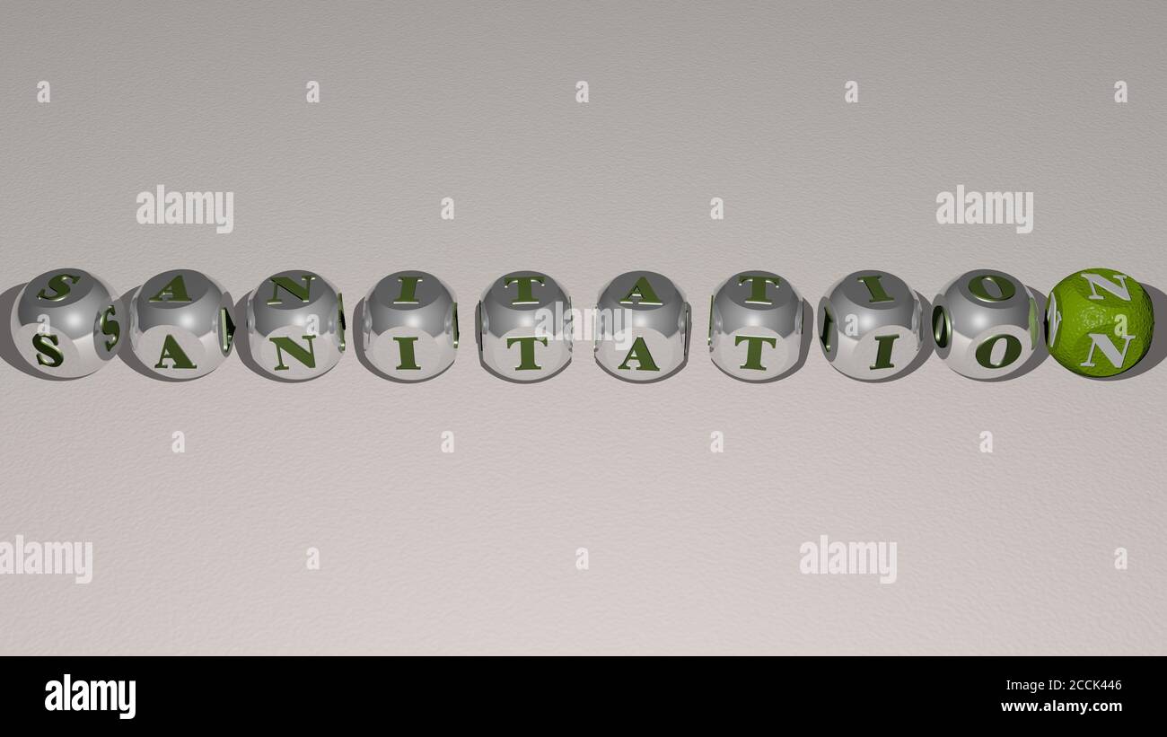 SANITATION text by cubic dice letters, 3D illustration Stock Photo - Alamy