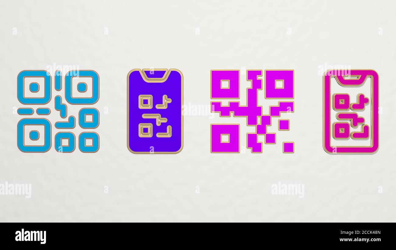 qr code 4 icons set, 3D illustration Stock Photo - Alamy