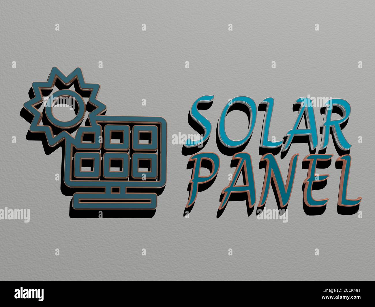 solar panel icon and text on the wall, 3D illustration Stock Photo - Alamy