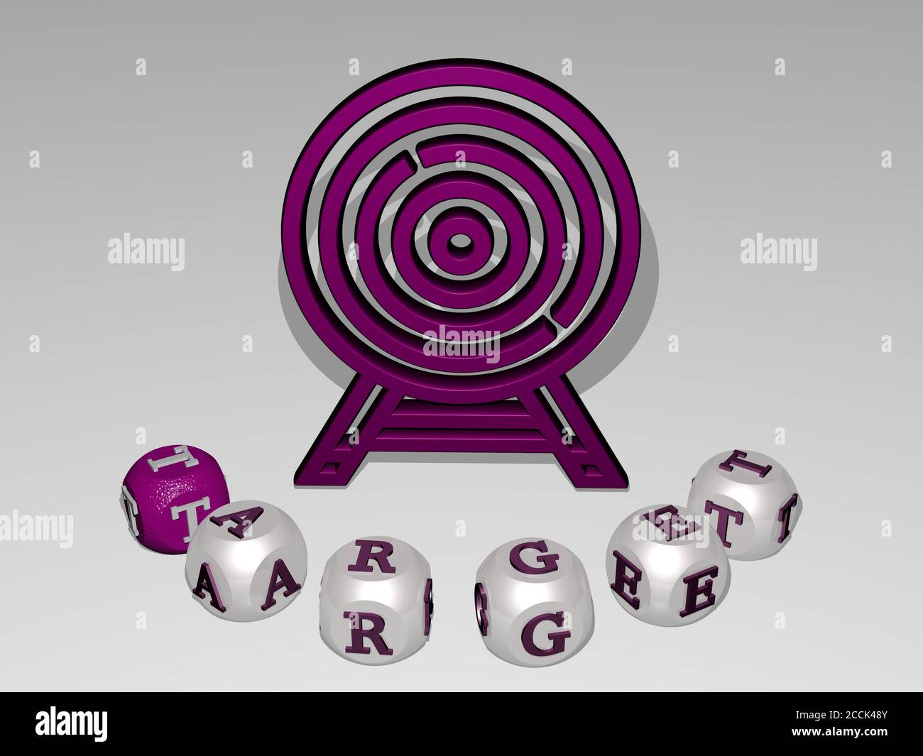TARGET round text of cubic letters around 3D icon, 3D illustration ...