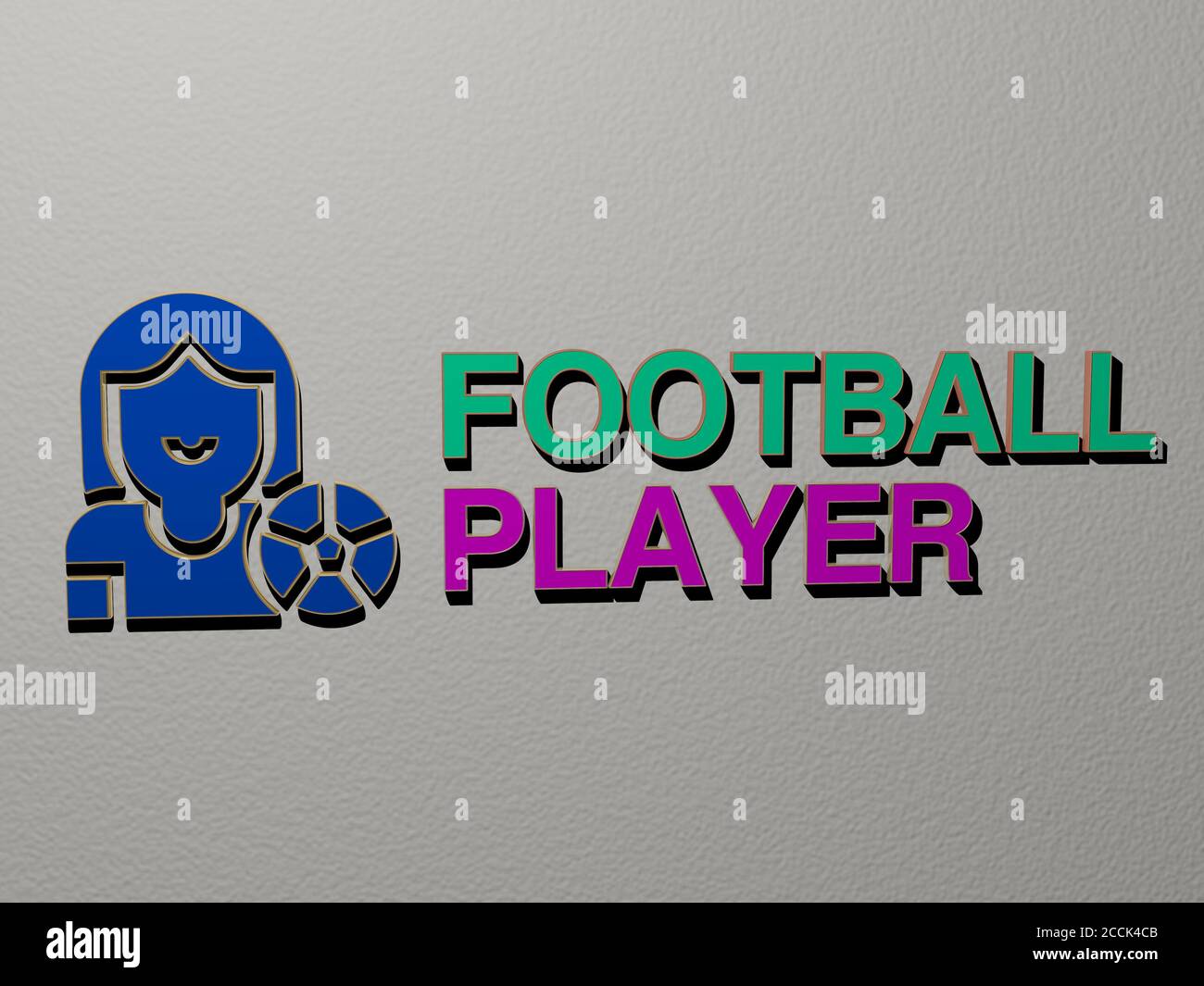3D representation of FOOTBALL PLAYER with icon on the wall and text ...