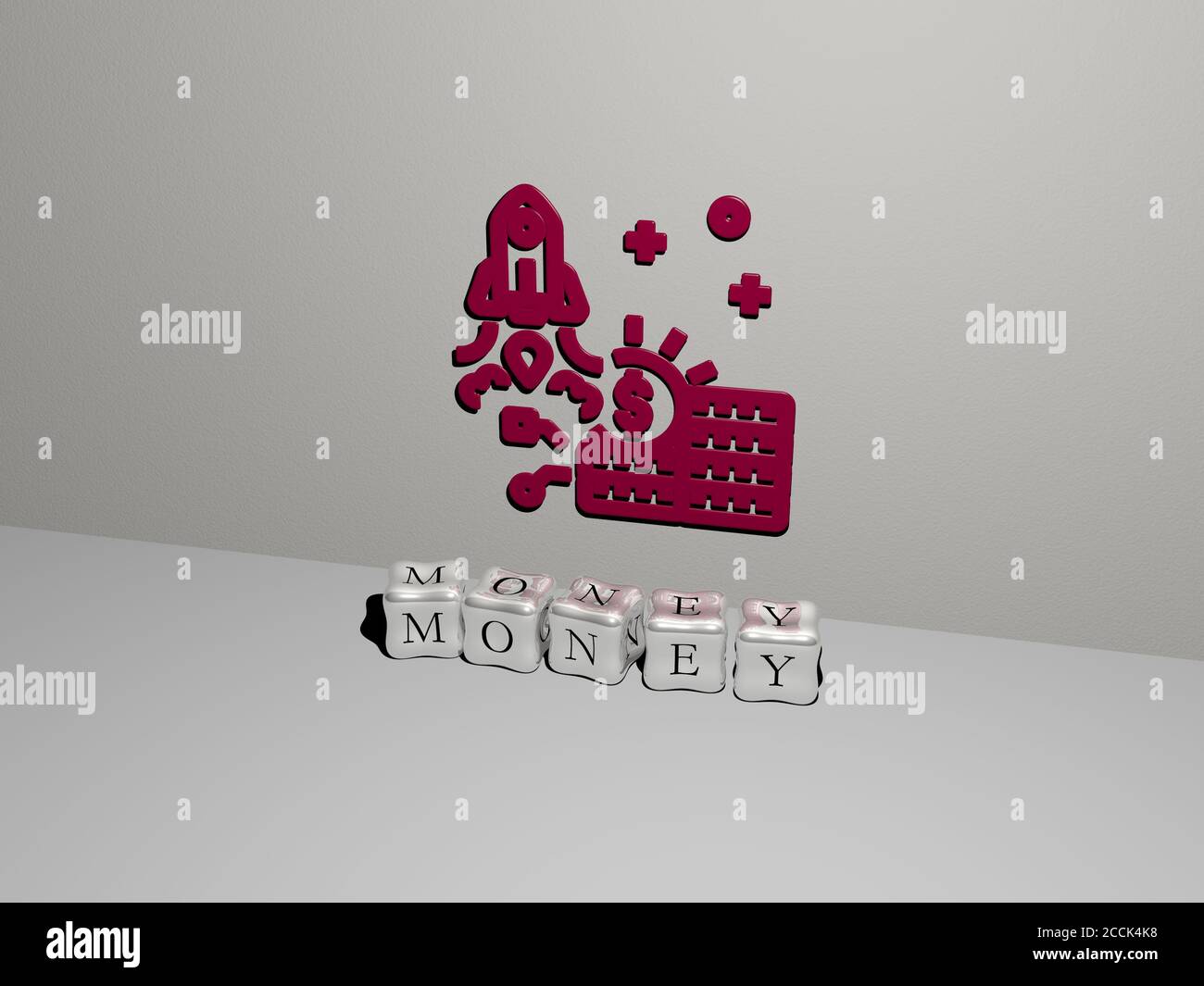 money 3D icon on the wall and cubic letters on the floor, 3D ...