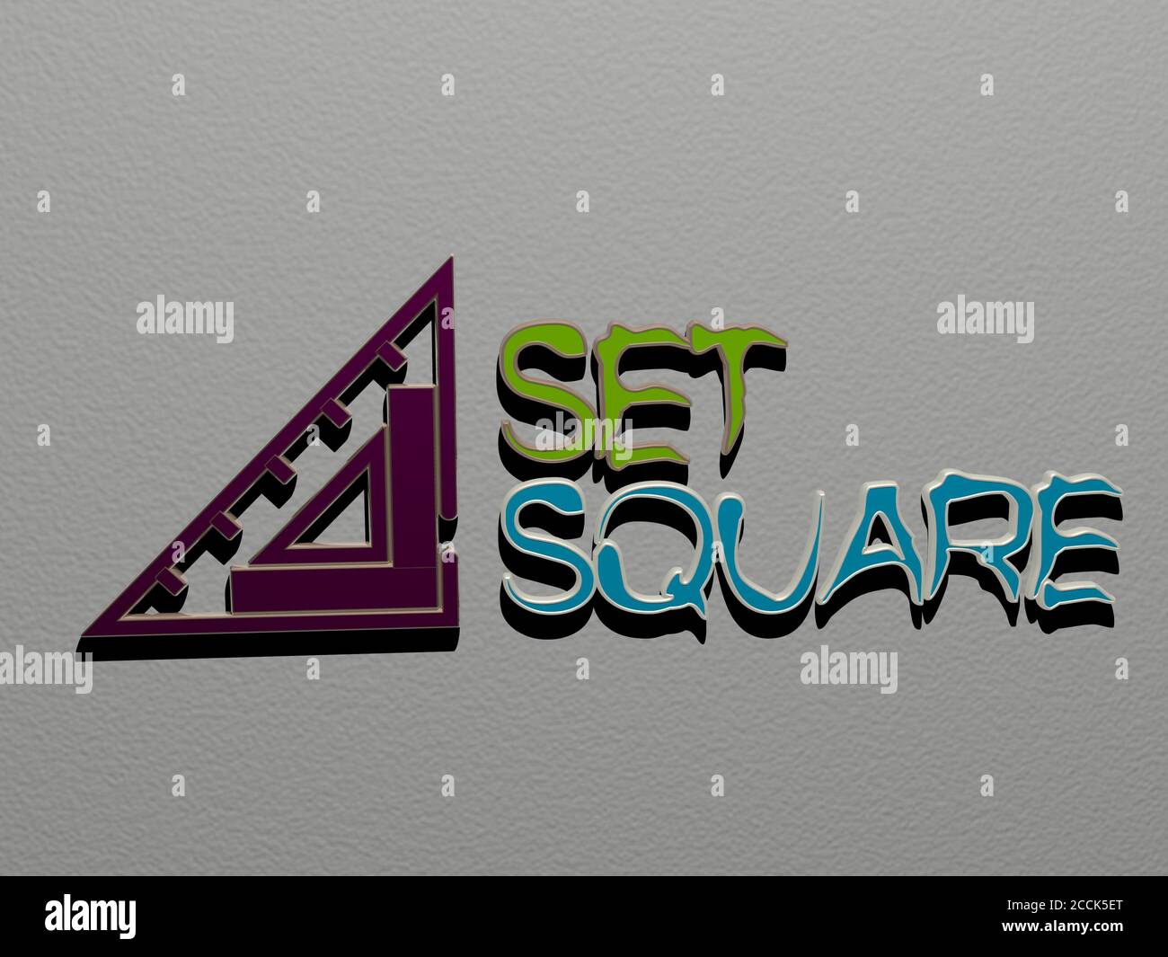 3D graphical image of set square vertically along with text built by ...