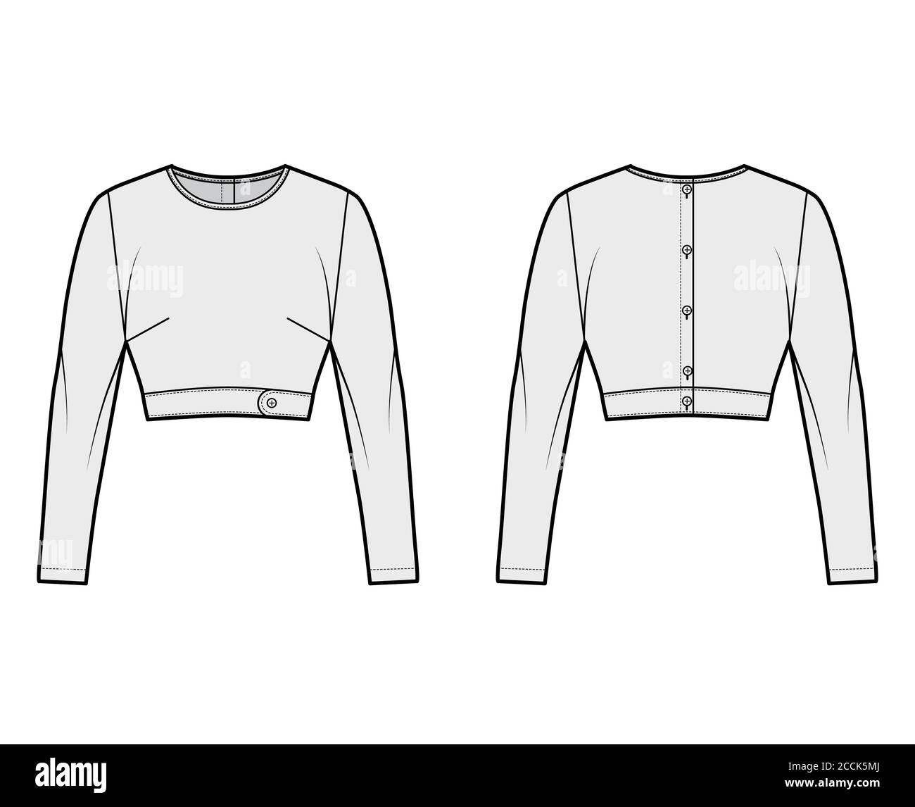 Under bust crop top technical fashion illustration with slim fit, crew ...