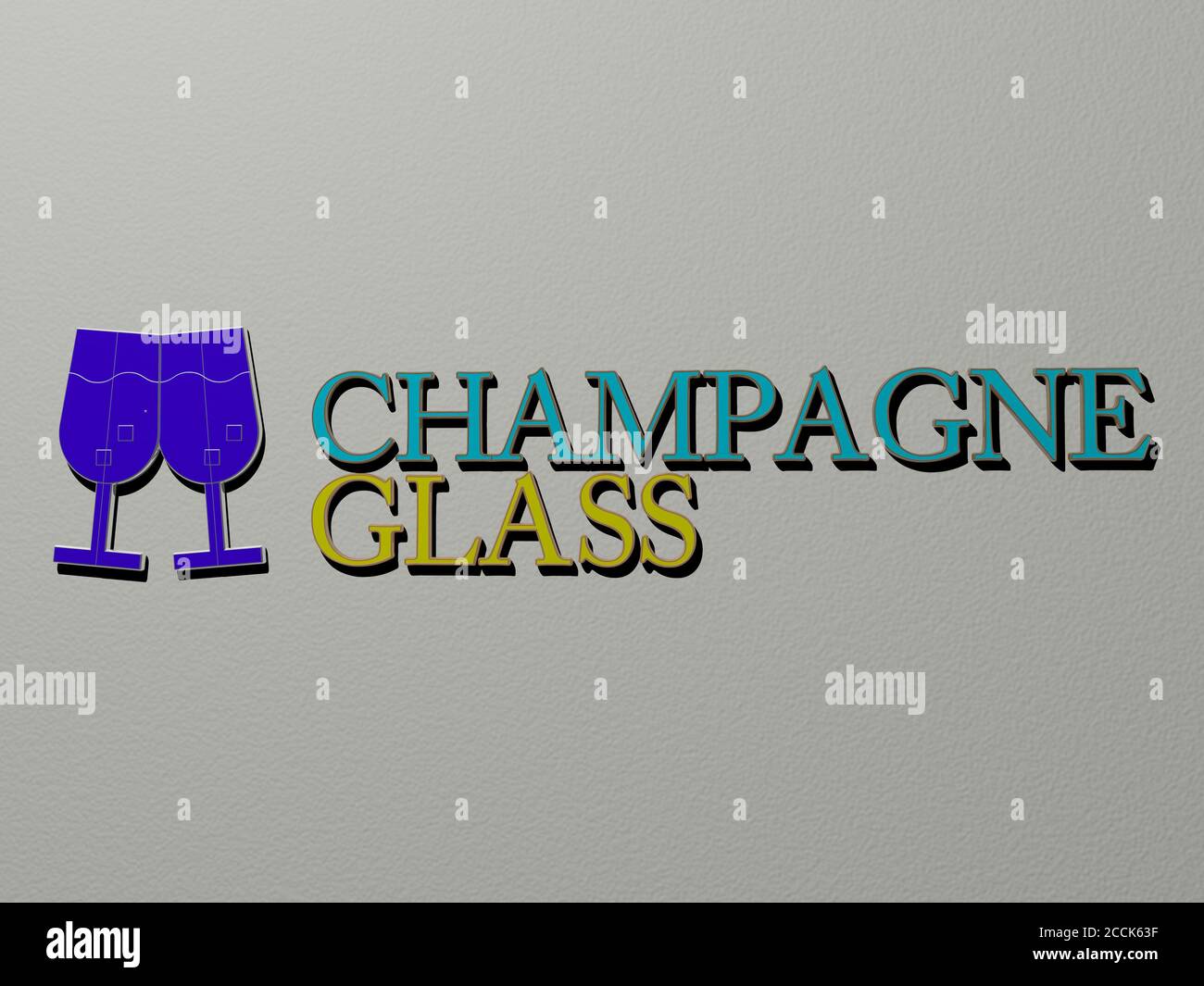 3D graphical image of champagne glass vertically along with text built ...