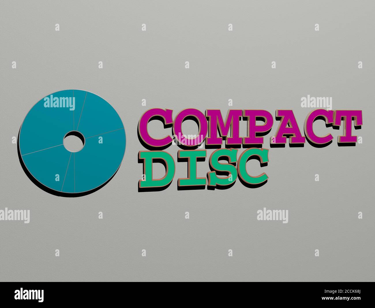 3D illustration of COMPACT DISC graphics and text made by metallic dice ...