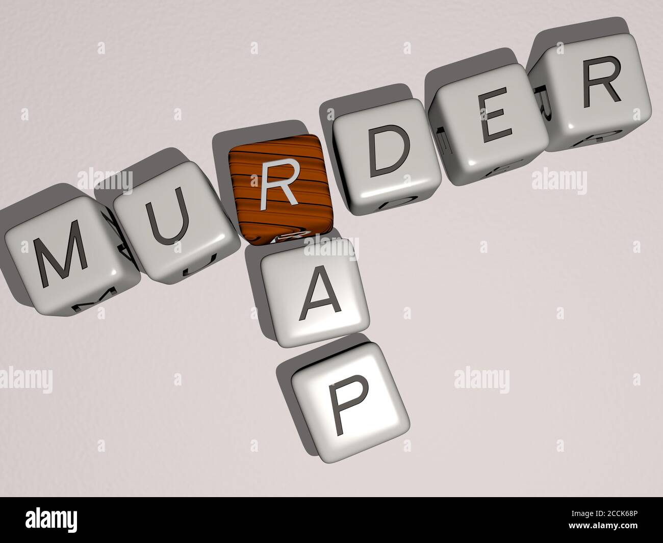 murder rap crossword by cubic dice letters, 3D illustration Stock Photo ...