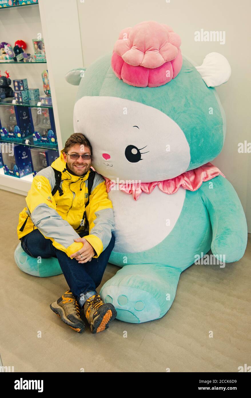 Reykjavik, Iceland - October 12, 2017: man traveler with hello kitty ...