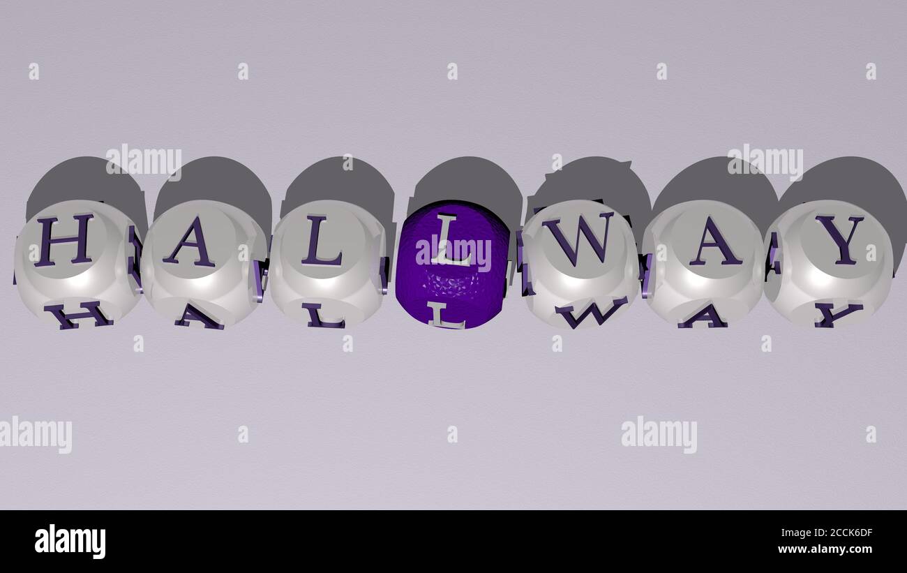 HALLWAY text by cubic dice letters, 3D illustration Stock Photo - Alamy