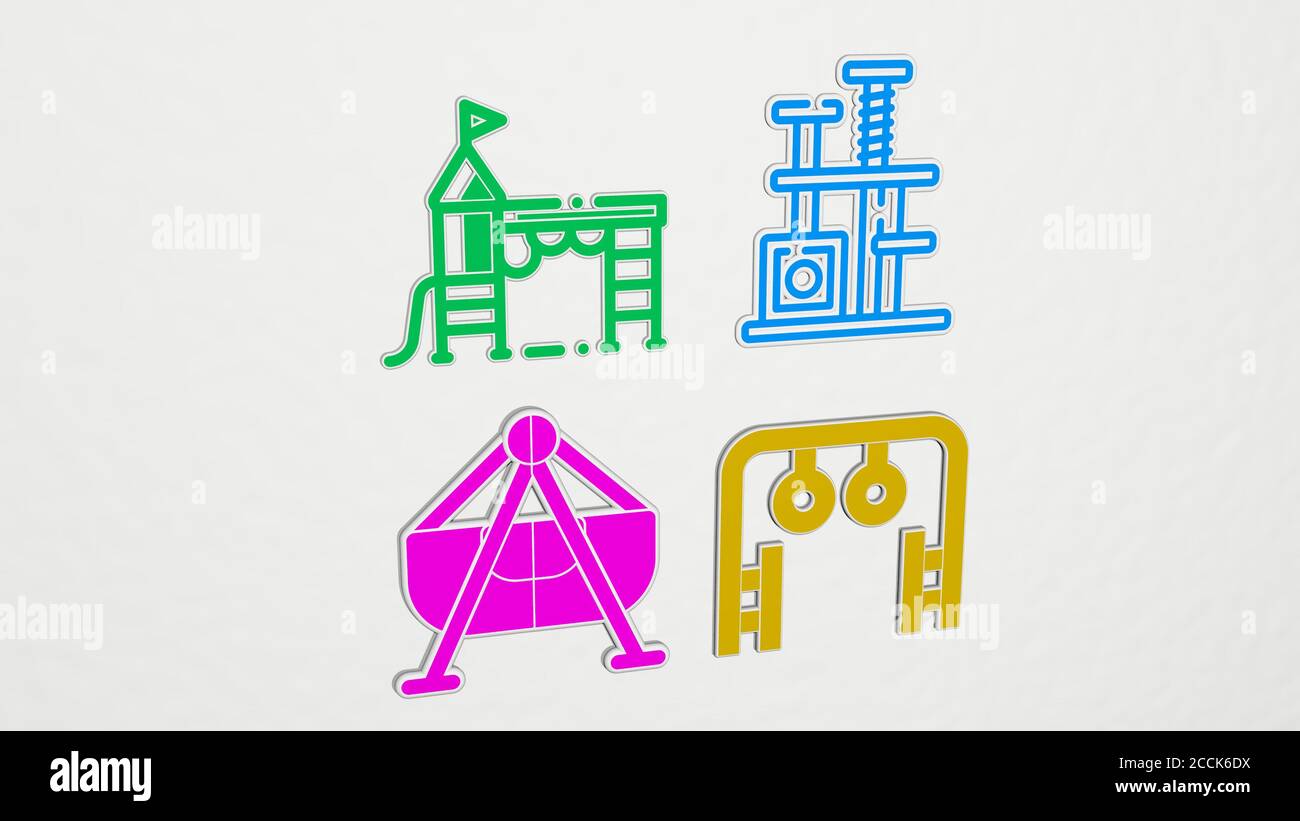 PLAYGROUND colorful set of icons, 3D illustration Stock Photo - Alamy