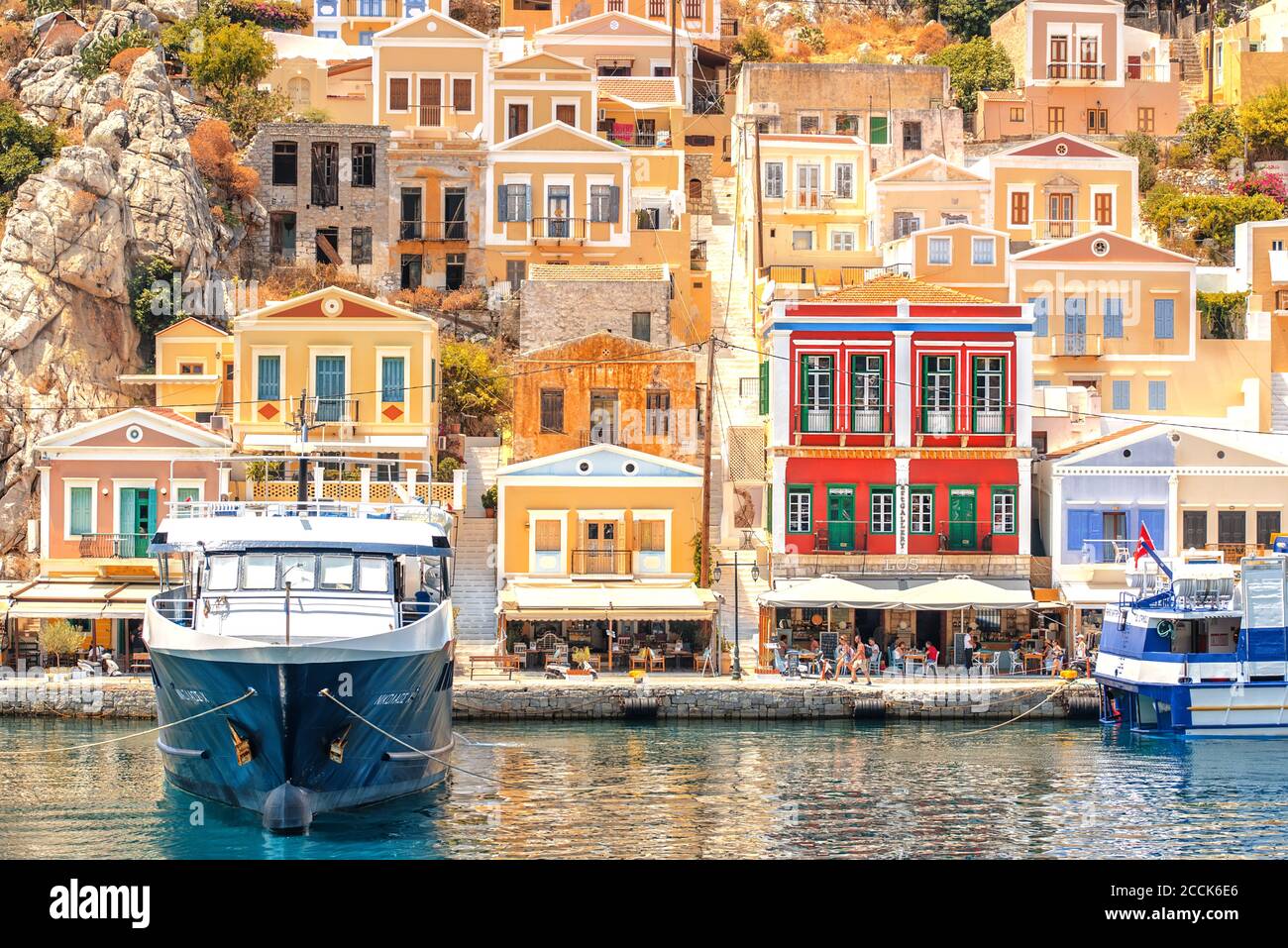 Symi, Greece - June 27, 2019: View of the coast of Symi island with ...