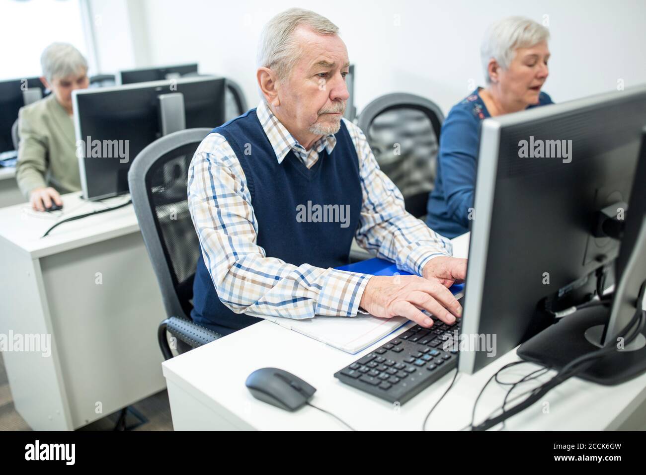 Active seniors attending computer course, working on PC Stock Photo - Alamy