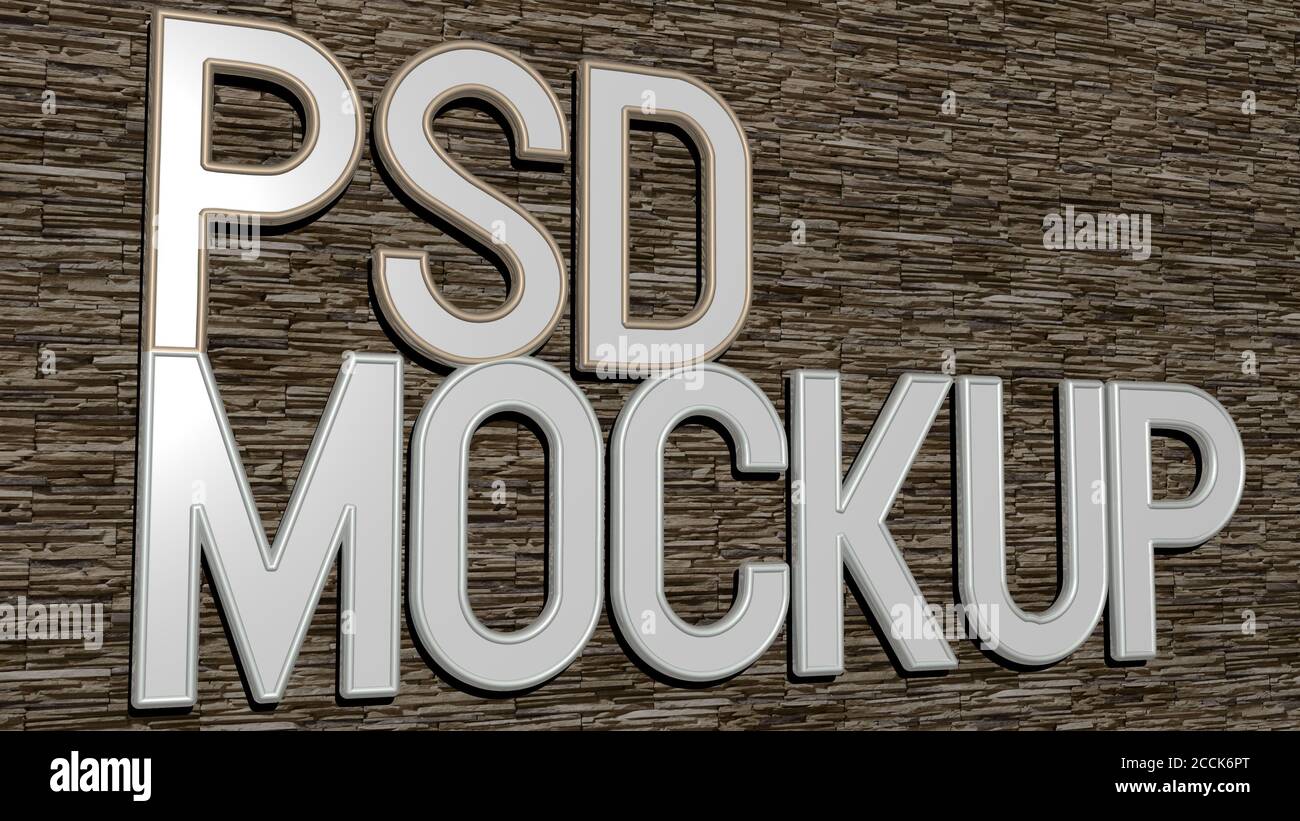 psd mockup text on textured wall, 3D illustration Stock Photo - Alamy