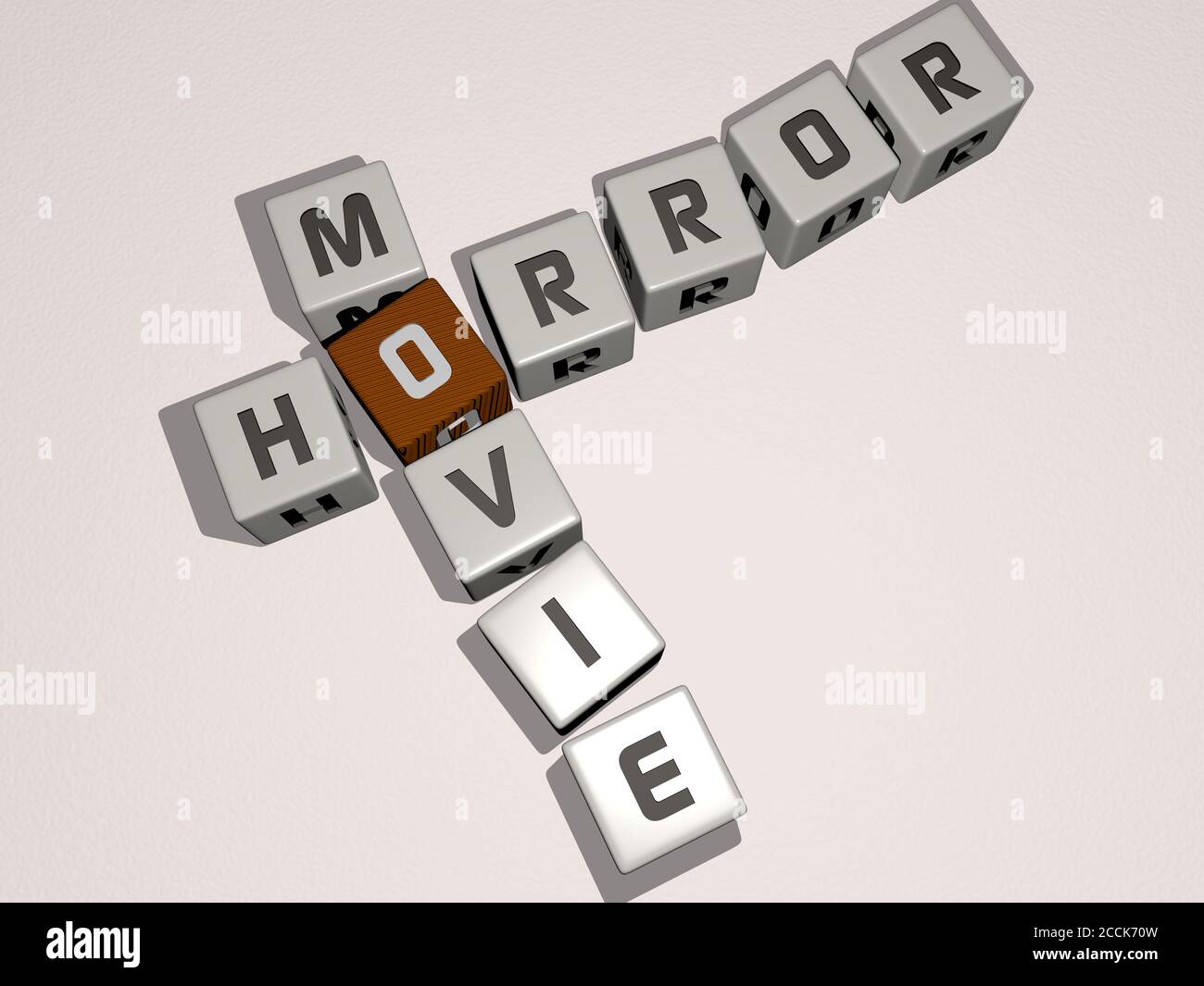 horror movie crossword by cubic dice letters, 3D illustration Stock ...