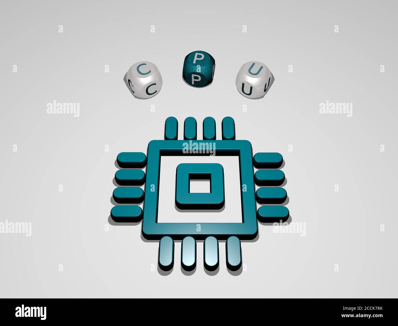 CPU circular text of separate letters around the 3D icon, 3D ...