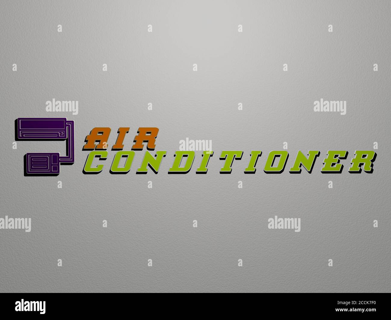 3D illustration of air conditioner graphics and text made by metallic ...
