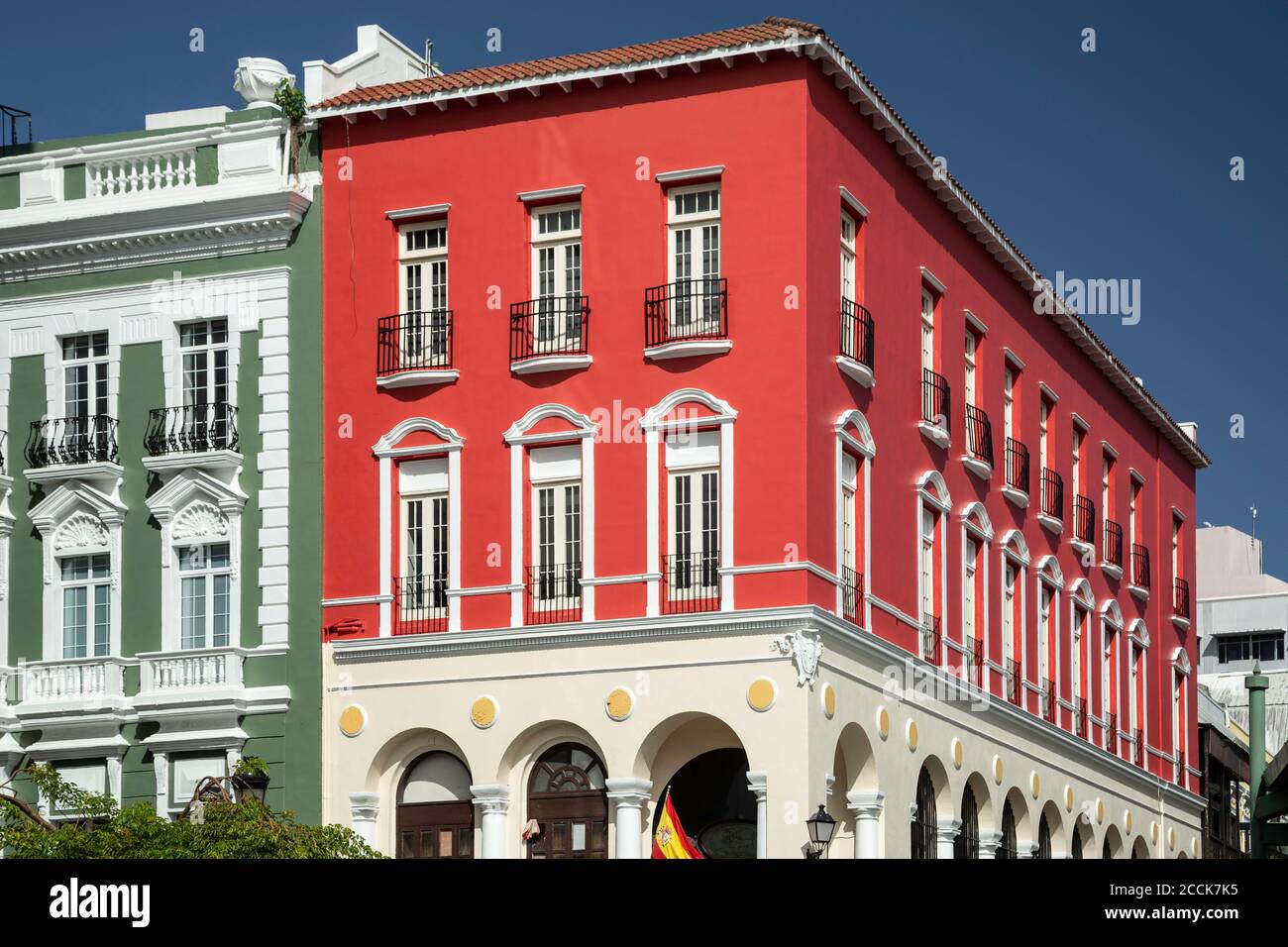 Red Spanish Colonial building, Old San Juan, Puerto Rico Stock Photo ...