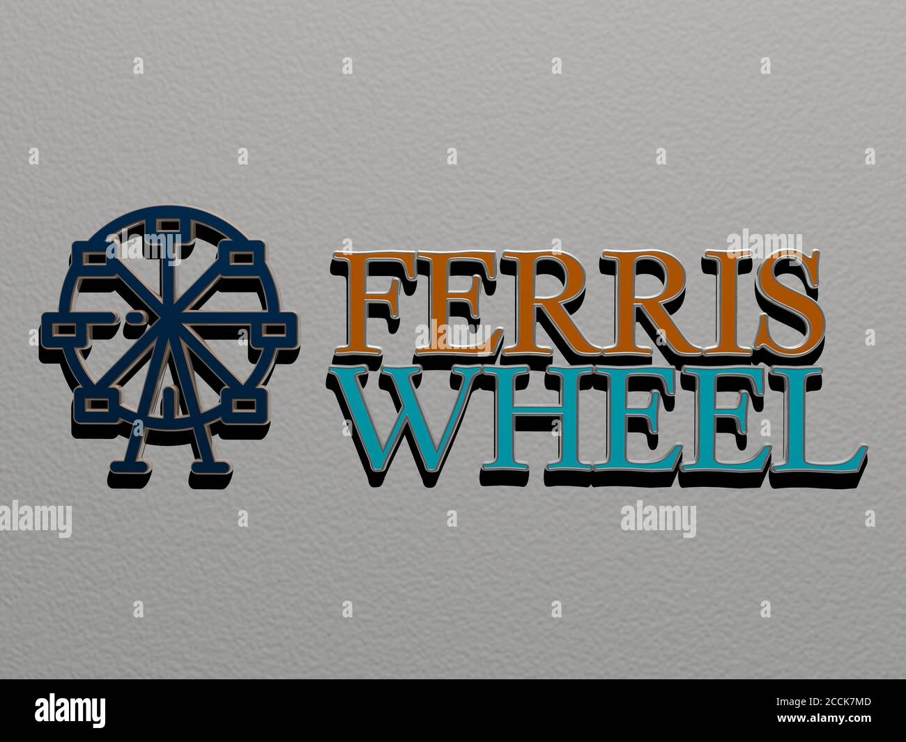 3D representation of FERRIS WHEEL with icon on the wall and text ...