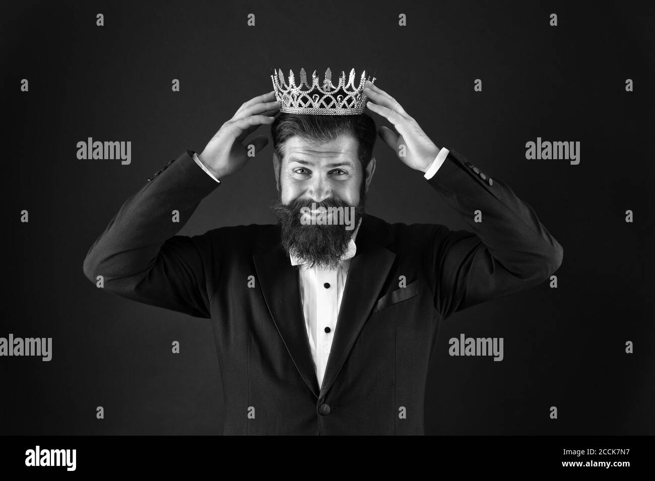 Power and triumph. Business king. Businessman wear crown. Business ...