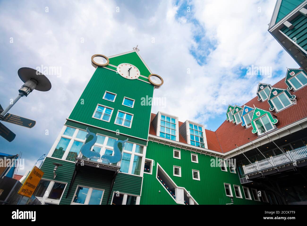 Netherlands, North Holland, Zaandam, Entrance of green painted railroad ...