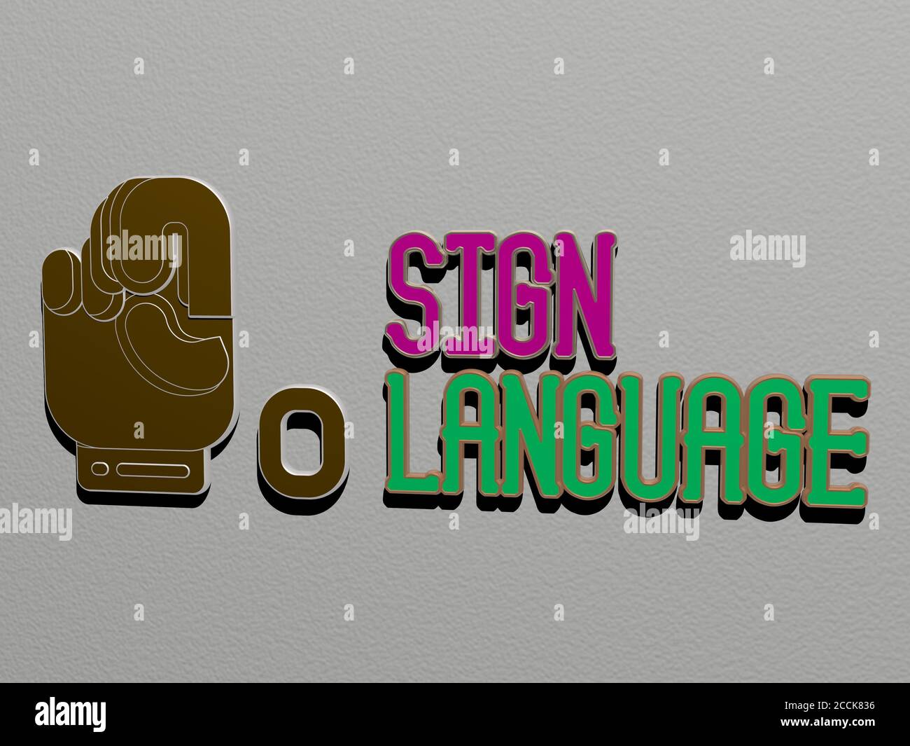 3D representation of SIGN LANGUAGE with icon on the wall and text ...