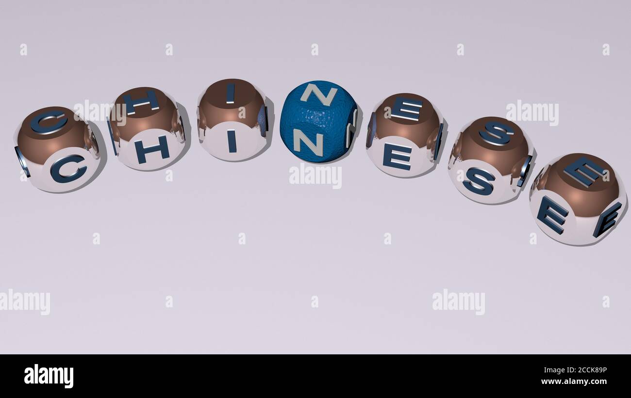 chinese curved text of cubic dice letters, 3D illustration Stock Photo ...