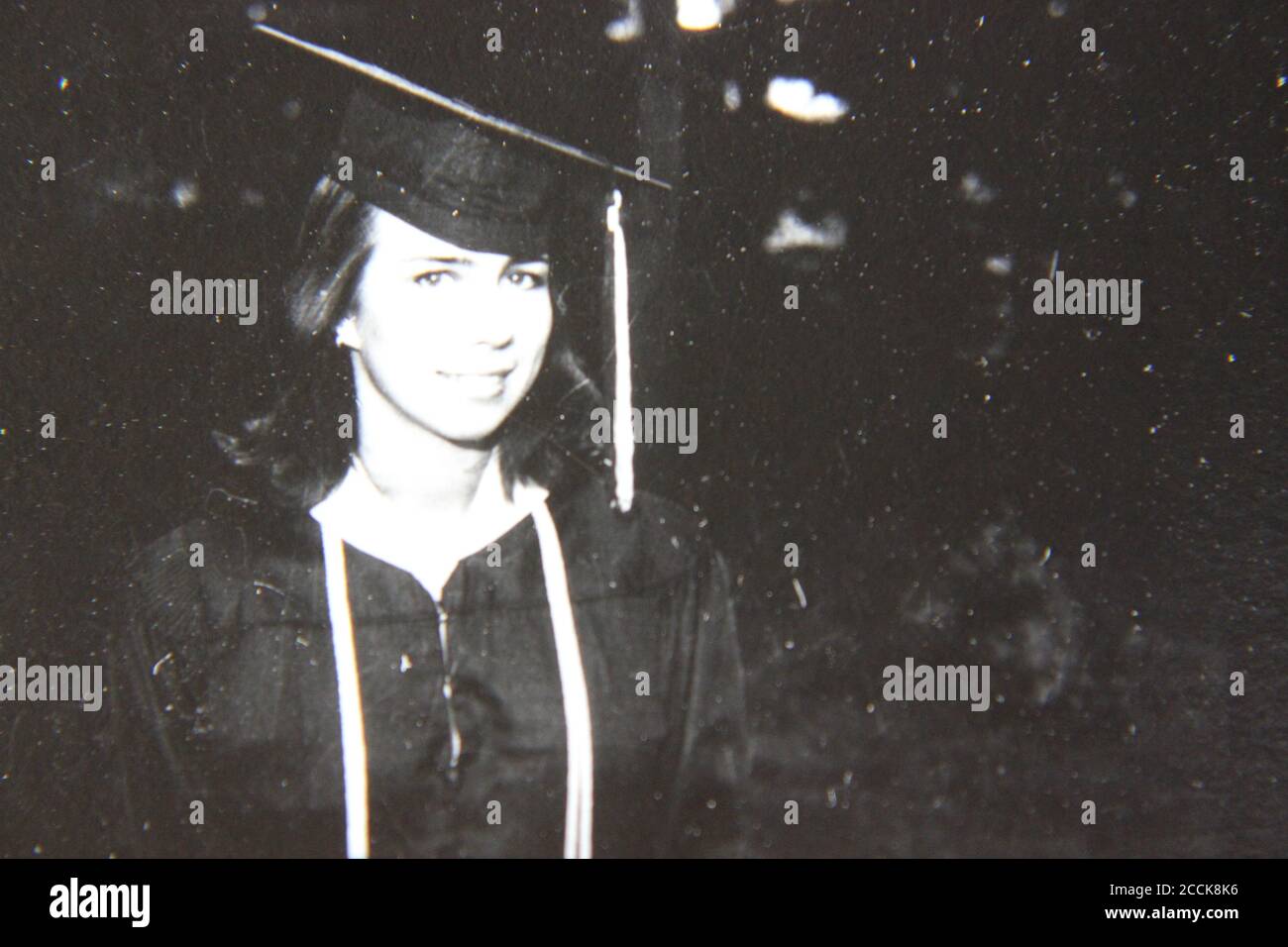 Fine 1970s vintage black and white photography of a graduation photo of ...