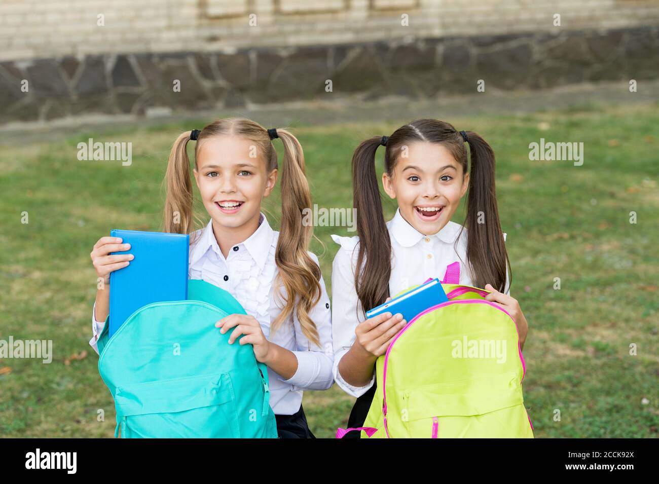 Doing homework together. Happy kids do homework outdoors. Homework ...