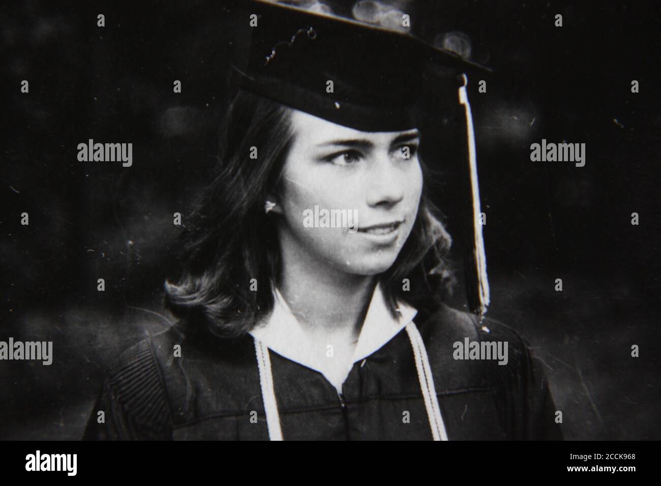 Fine 1970s vintage black and white photography of a graduation photo of ...